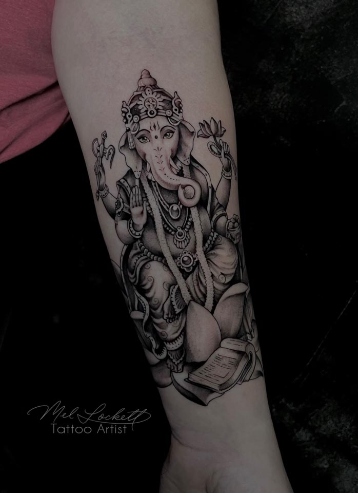 Black and Gray, Illustrative tattoo by Mel Lockett